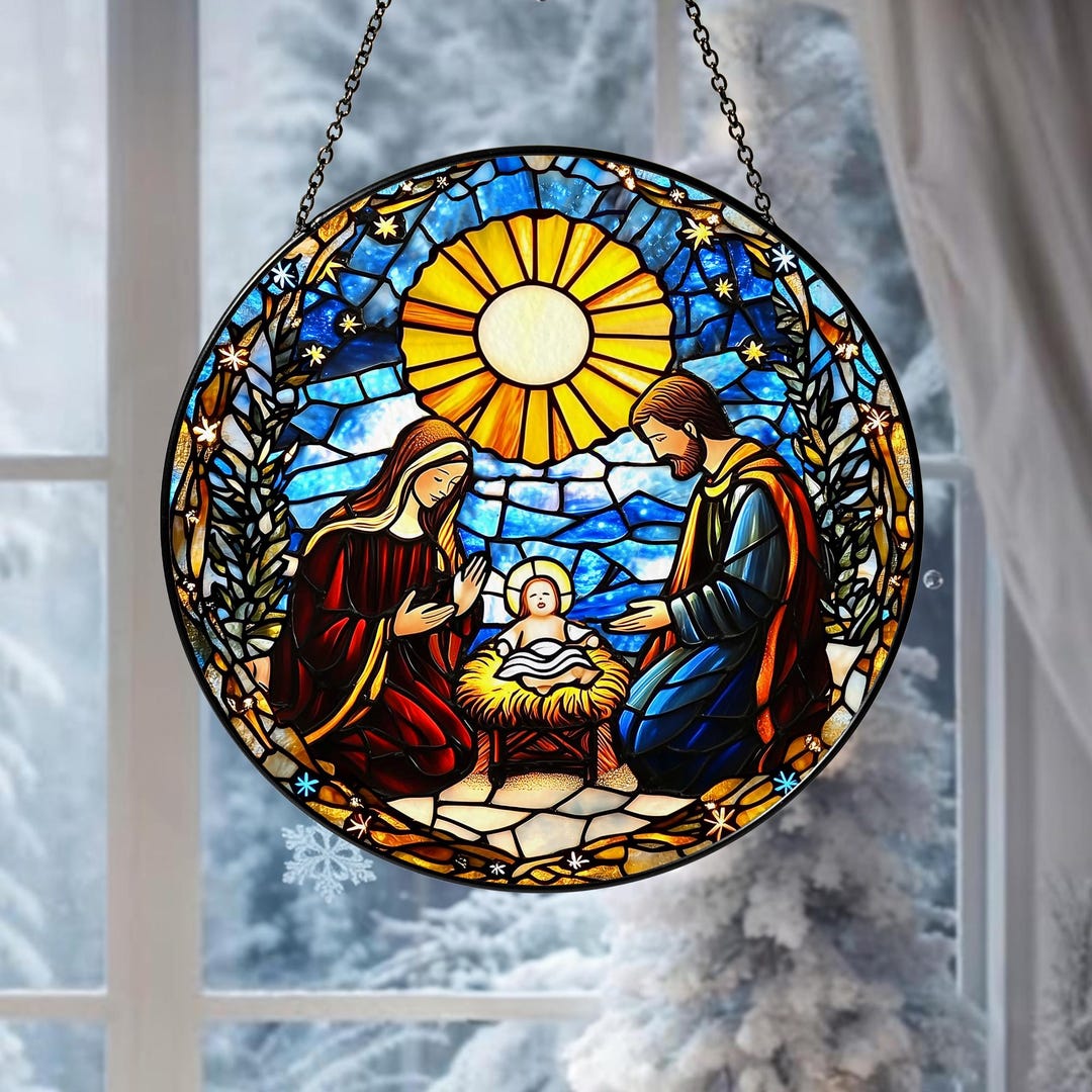 Nativity Scene Glass Suncatcher, Christian Christmas Decor - Etsy