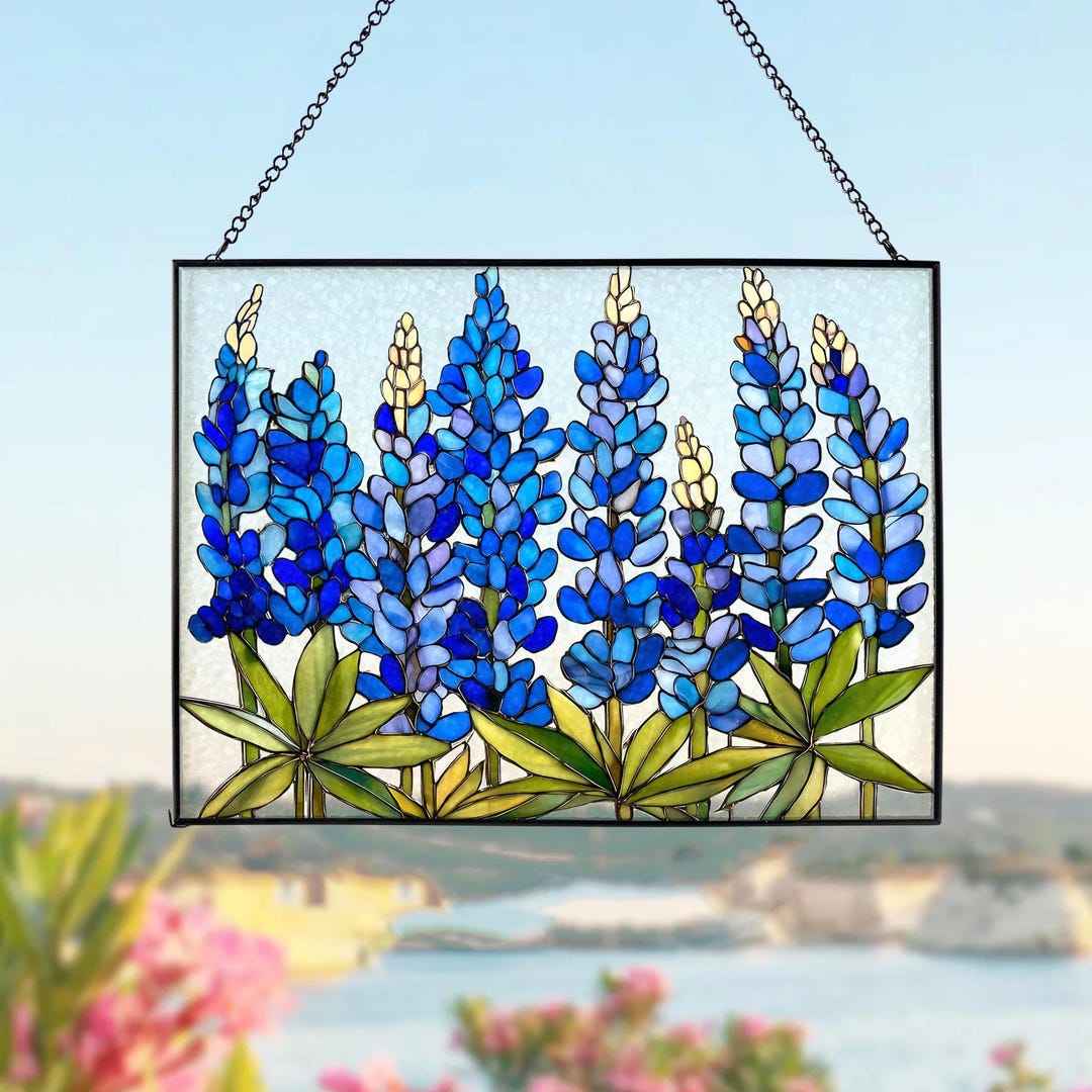 Texas Bluebonnet Glass Suncatcher, Texas Flower Glass Window Hanging ...