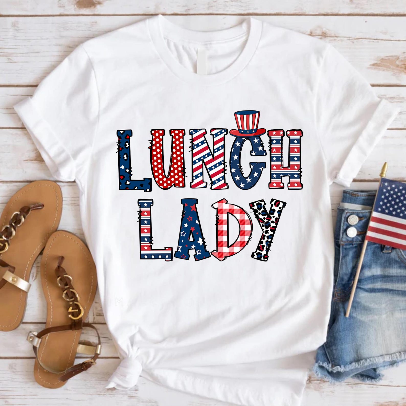 Patriotic Lunch Lady PNG: 4th of July USA Flag Design (digital Download ...