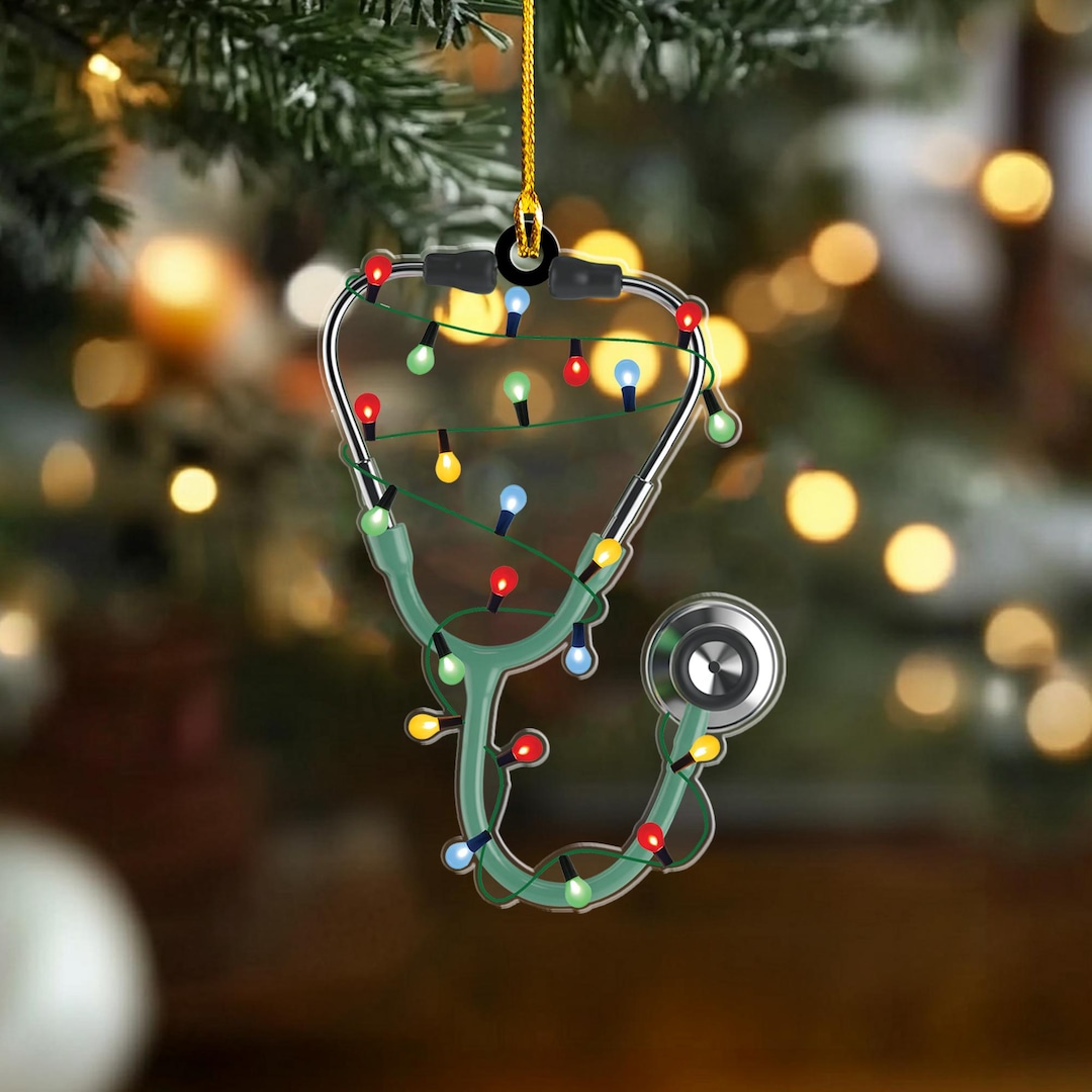 Stethoscope Acrylic Ornament, Heart Shape Xmas Tree Decor, Medical Gift ...