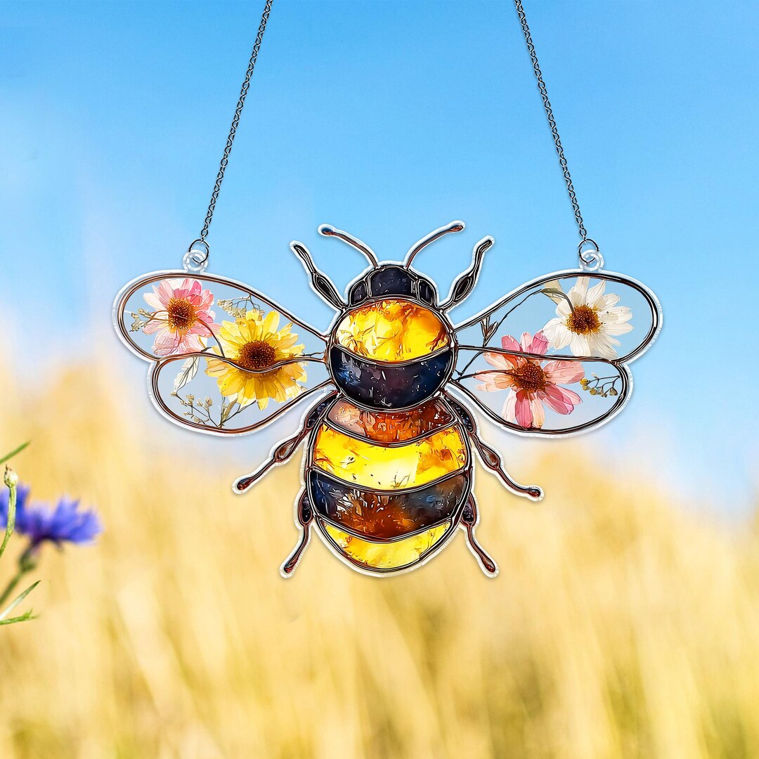 Bumble Bee Suncatcher, Stained Glass Style Acrylic Window Decor - Etsy