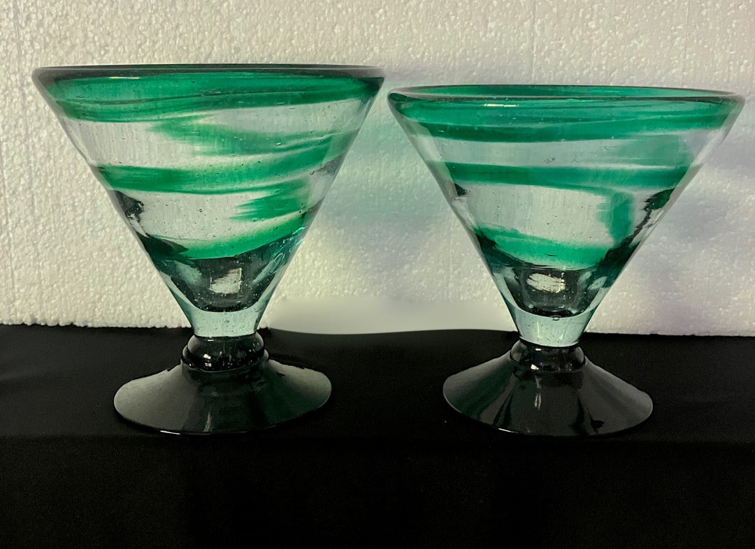 Vintage Set of 2 Mexican Hand Blown Green Swirl Cocktail Glasses - Etsy