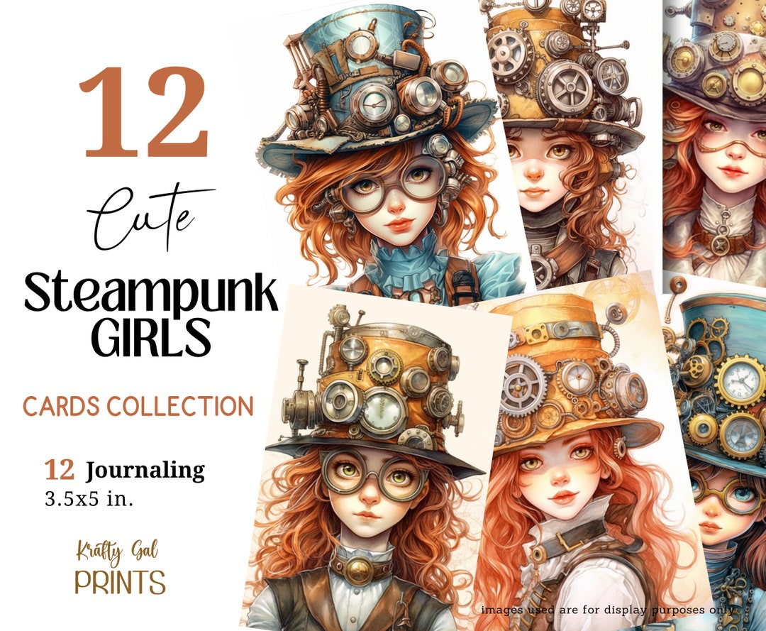 Steampunk Girls Printable Cards, Junk Journal Ephemera, Tags ...