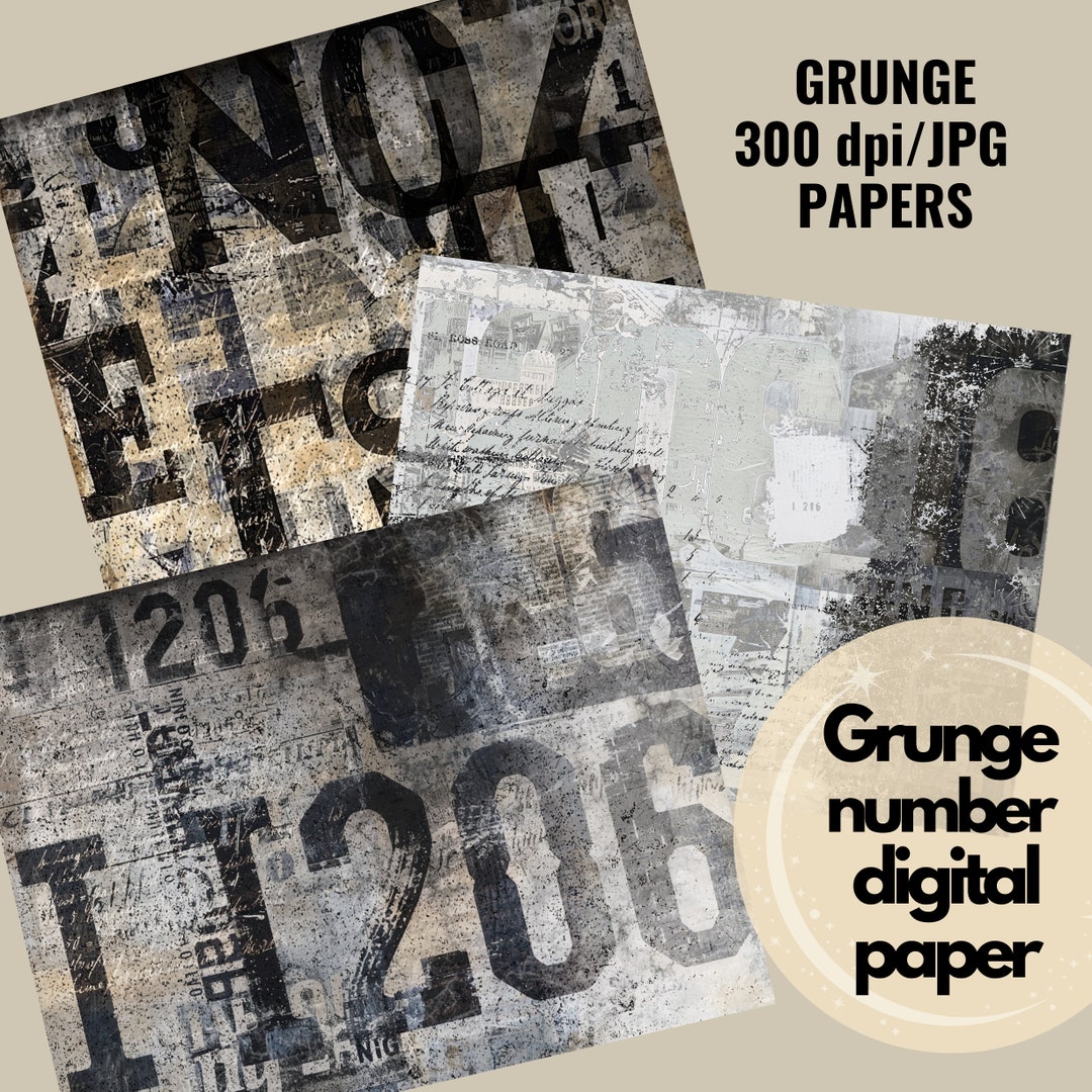 Grunge Letters and Numbers Digital Paper Pack, Junk Journal Number ...