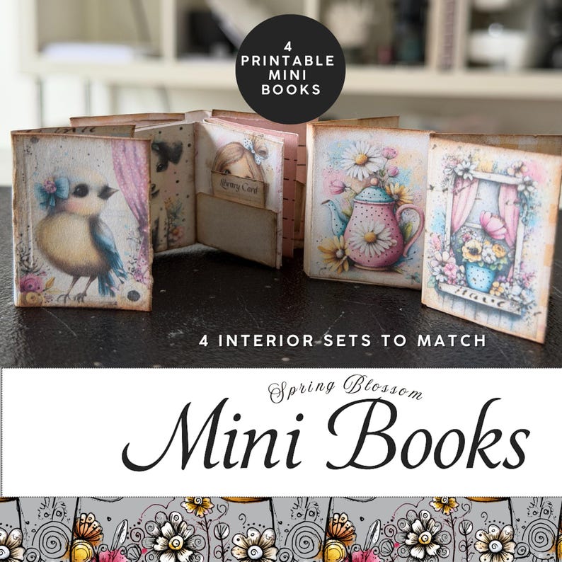 Printable Mini Books Junk Journal Kit Spring Blossom Shabby Chic - Etsy