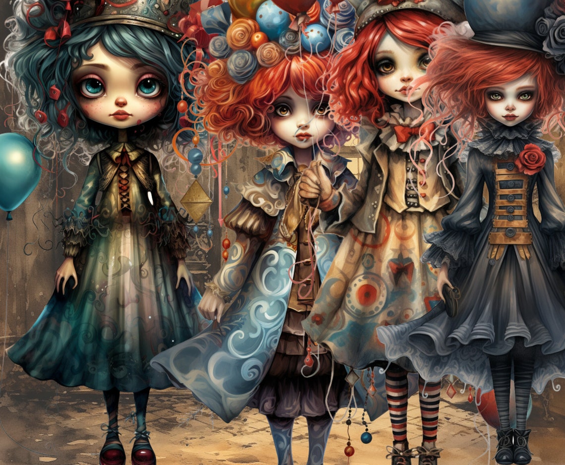 Quirky Character Girls PNG Transparent Whimsical Junk Journal ...
