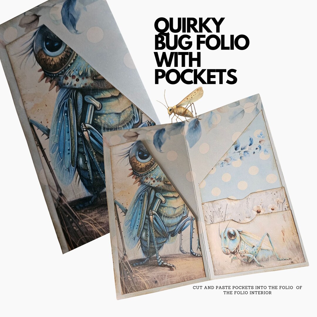 Quirky Bug Junk Journal Folio, Folding Pocket Folder, Folio, Whimsical ...