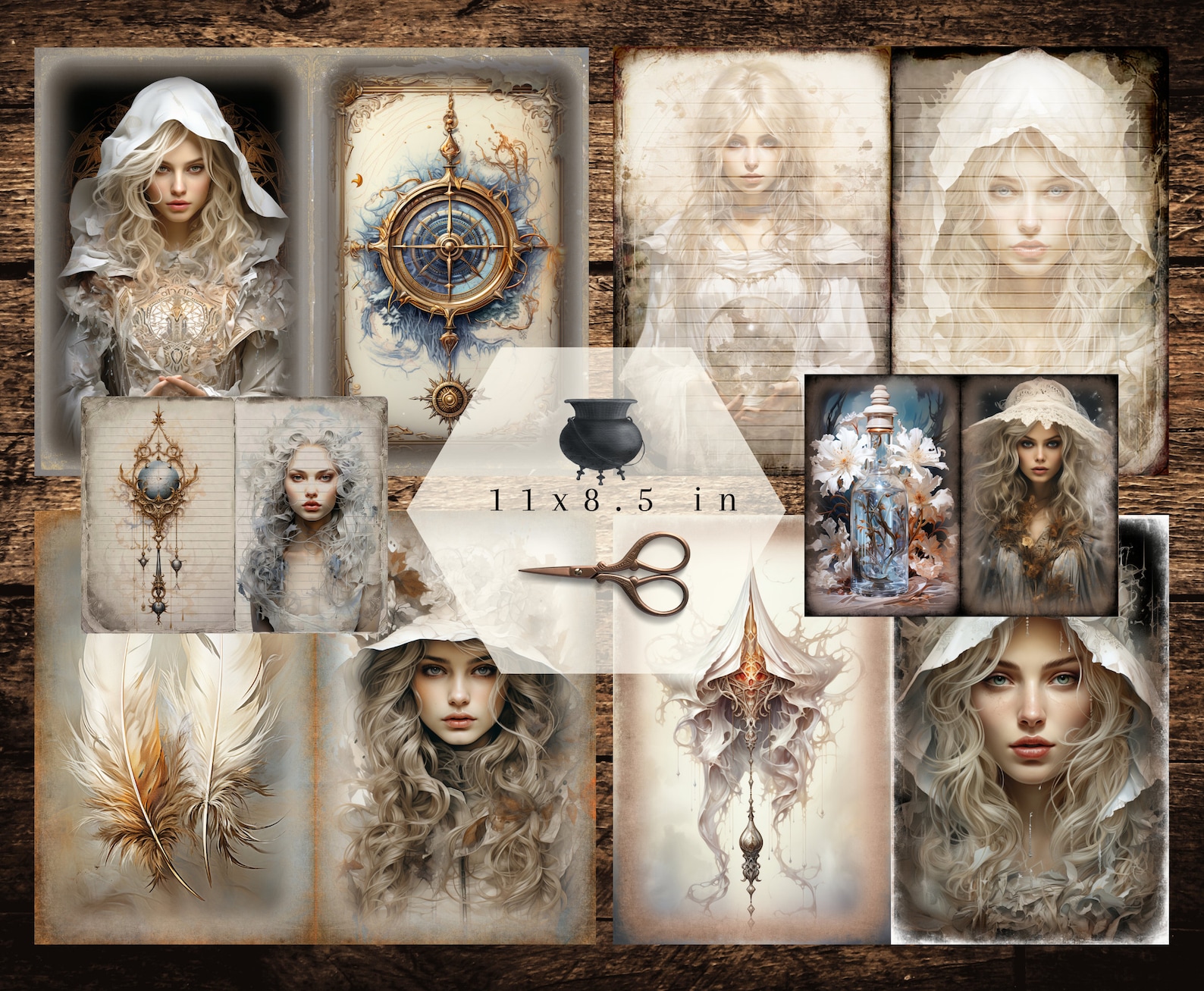 Magical Fantasy White Witch Junk Journal Paper, Witchcraft Junk Journal ...