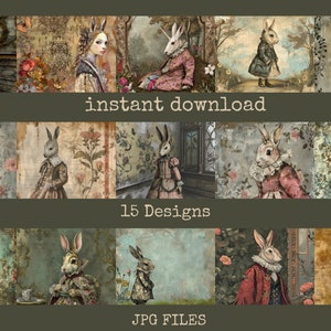 Vintage Rabbit Printable, Victorian Rabbit Junk Journal Pages, Digital ...