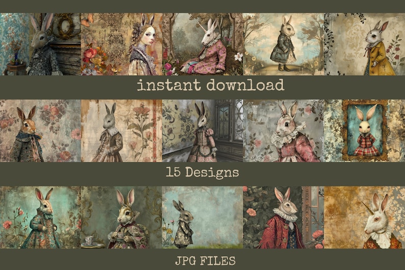 Vintage Rabbit Printable, Victorian Rabbit Junk Journal Pages, Digital ...