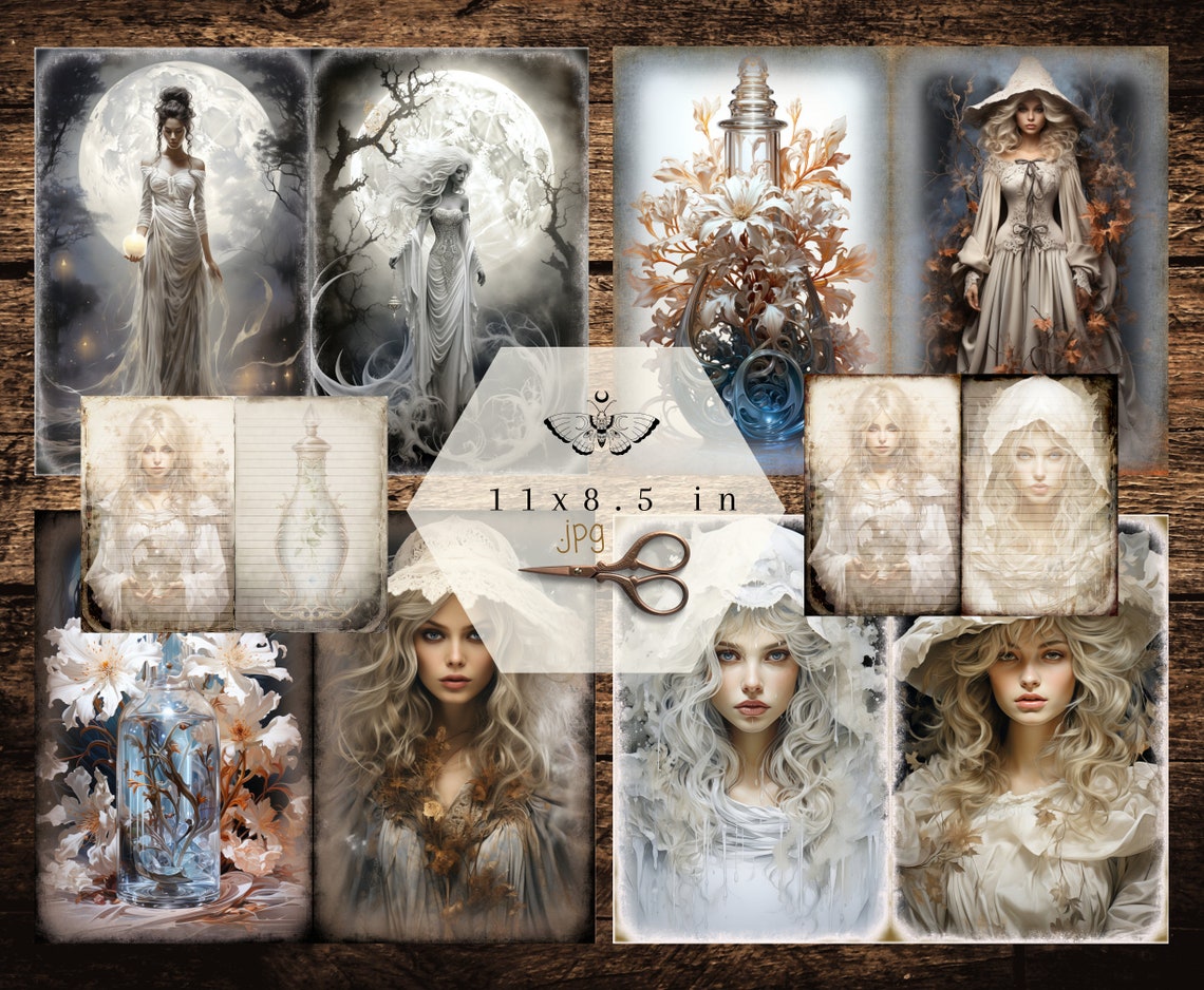 Magical Fantasy White Witch Junk Journal Paper, Witchcraft Junk Journal ...
