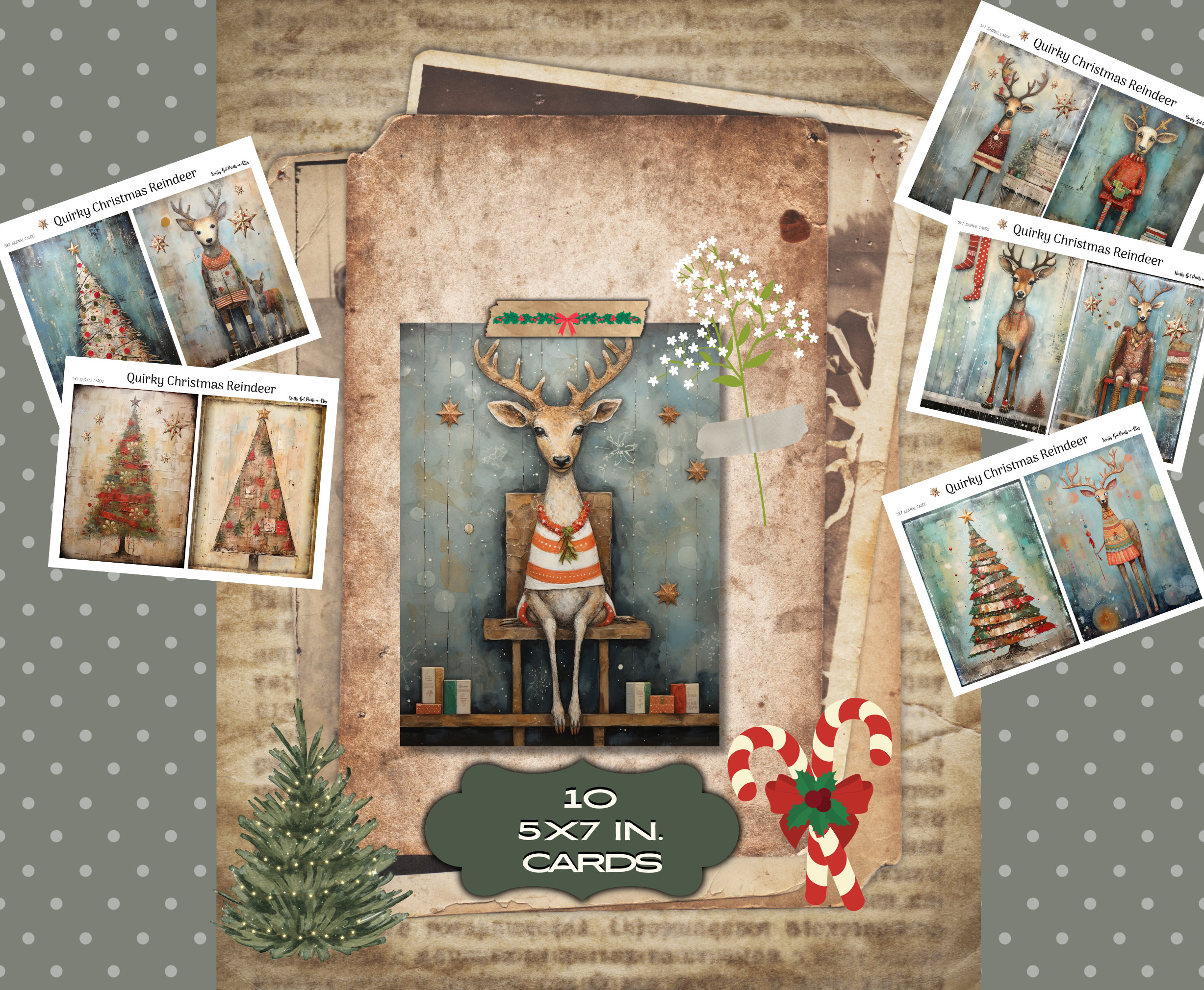 Quirky Christmas Reindeer Junk Journal Bundle, Whimsical Christmas Junk ...