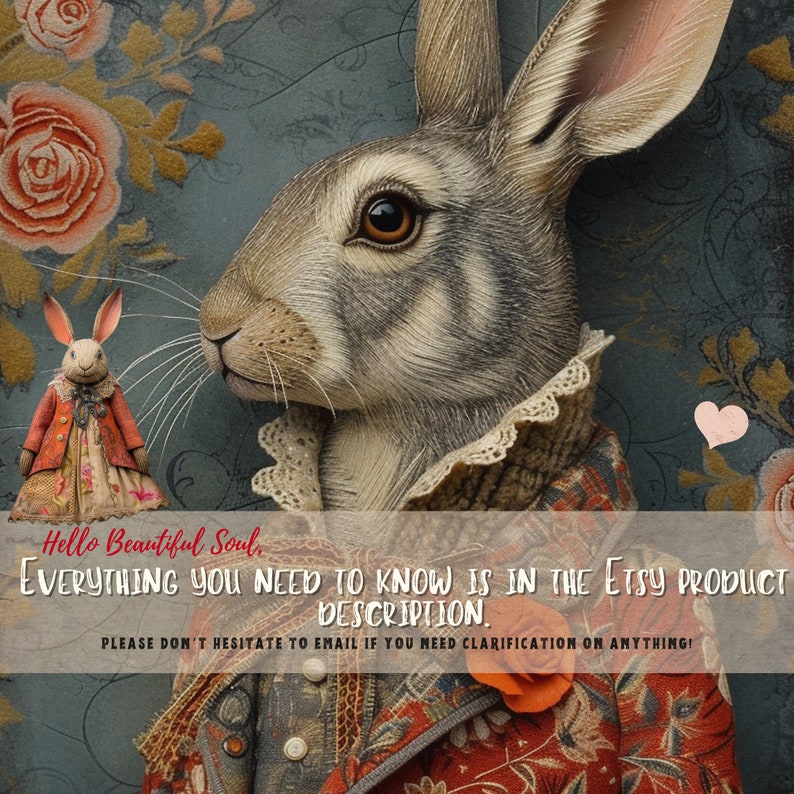 Patchwork Rabbit Junk Journal Cards: Printable Easter Bunny Collage ...