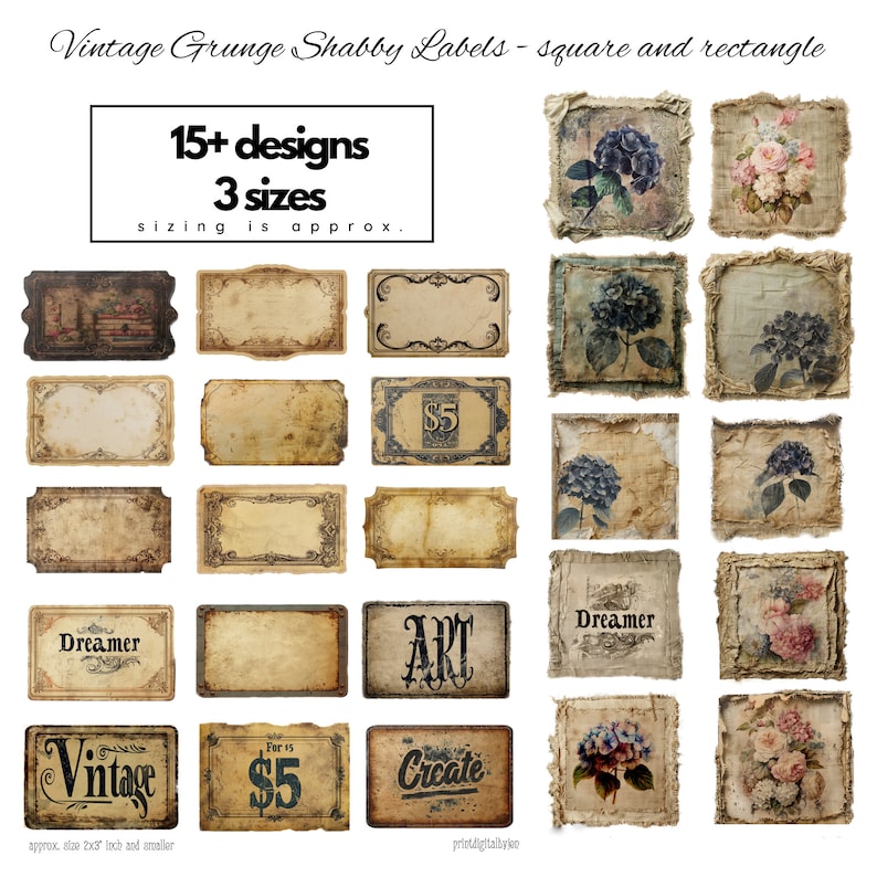 Vintage Grunge Labels Digital, Distressed Numbers, Labels, Ephemera ...