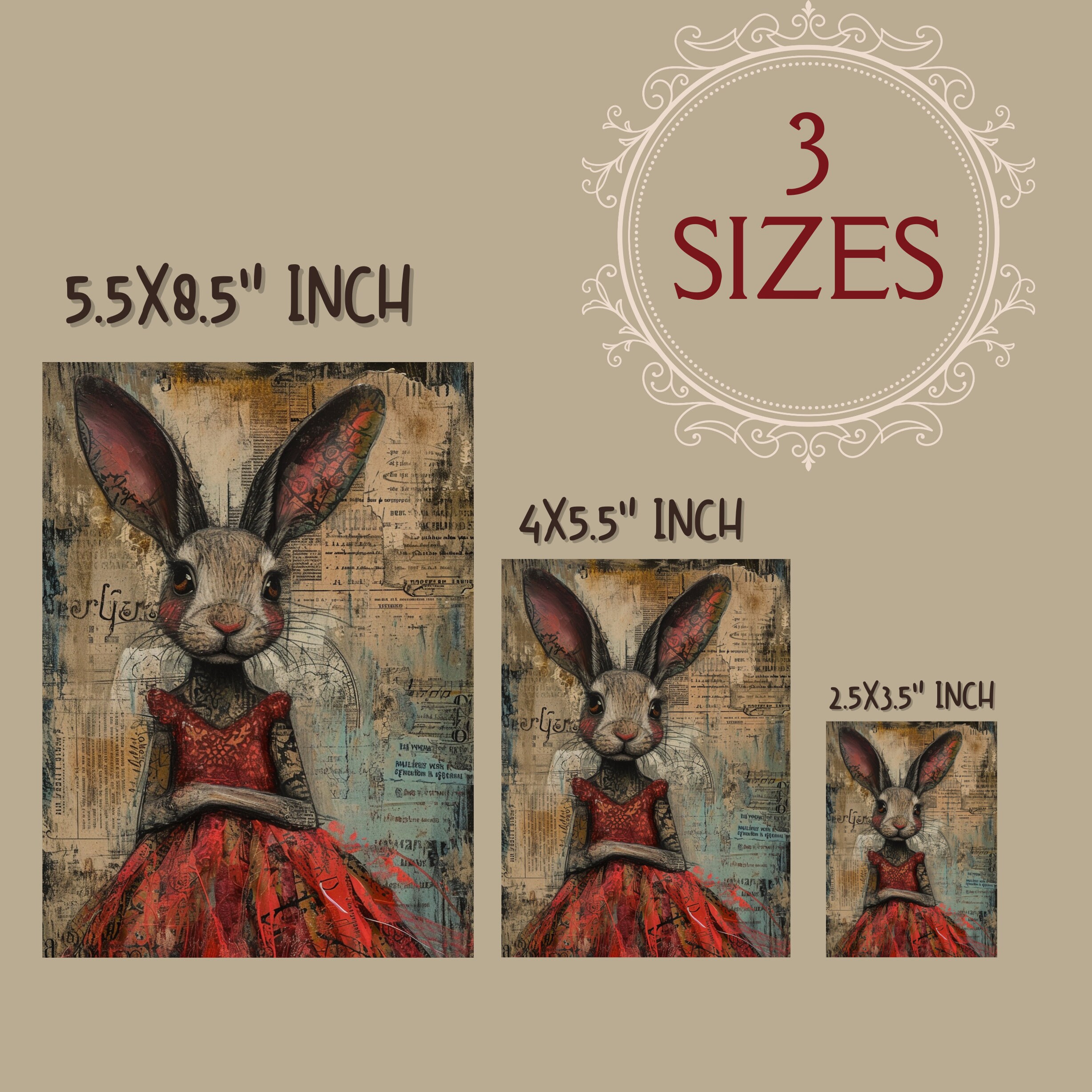 Patchwork Rabbit Junk Journal Cards and Papers, Collage Sheet ...