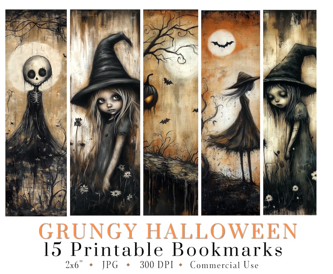 15 Abstract Halloween Bookmarks: Spooky Witch Designs (digital Download ...