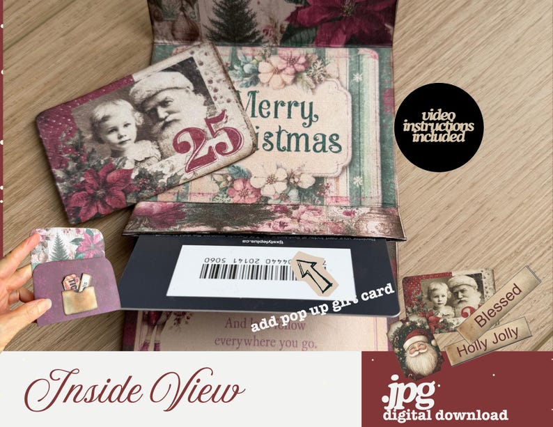 Vintage Christmas Gift Card Folio Kit, Junk Journal, Digital Papers ...