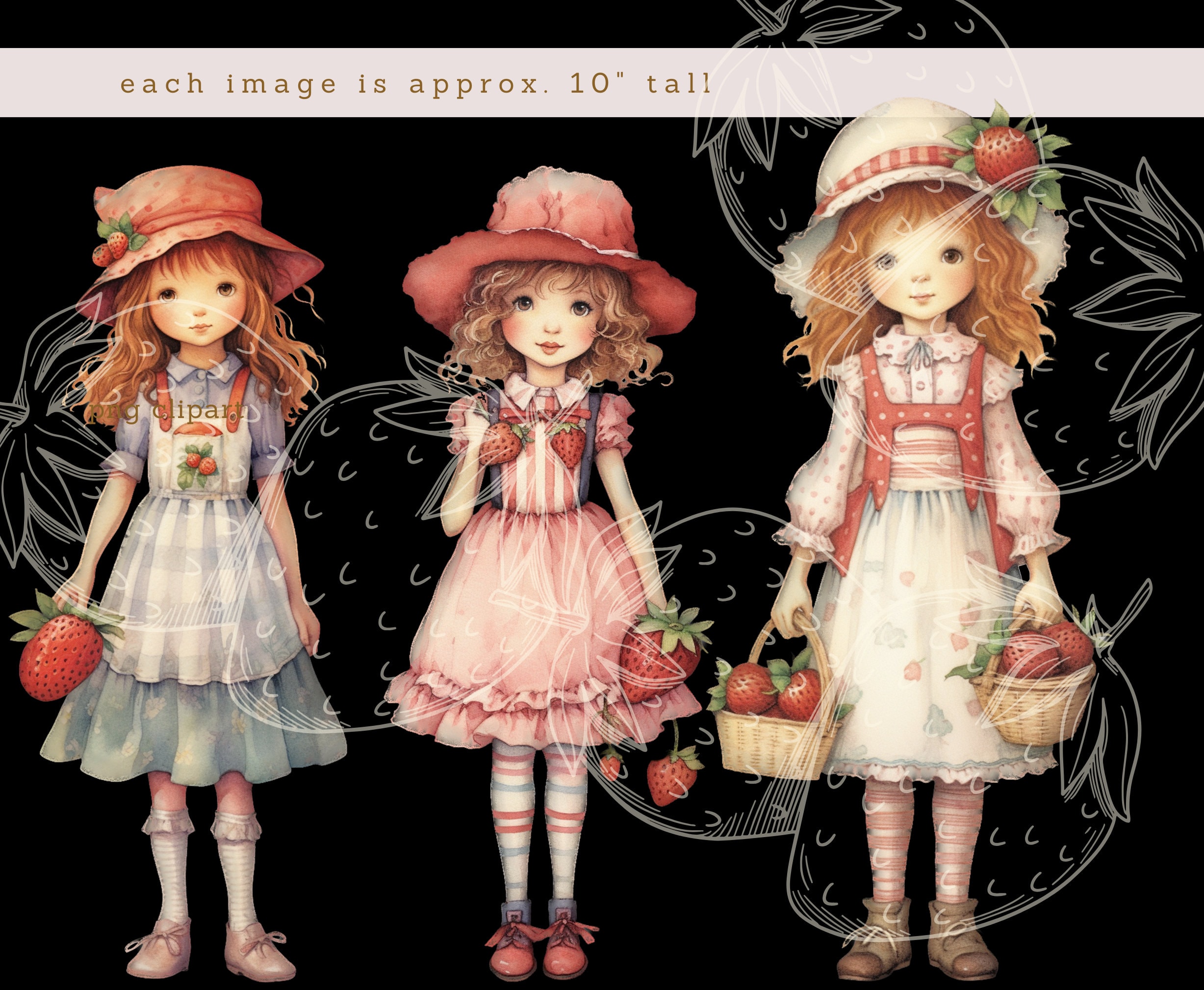 Strawberry Country Girls Kit, Paper Dolls Kit, Dolls Journaling, Fussy ...