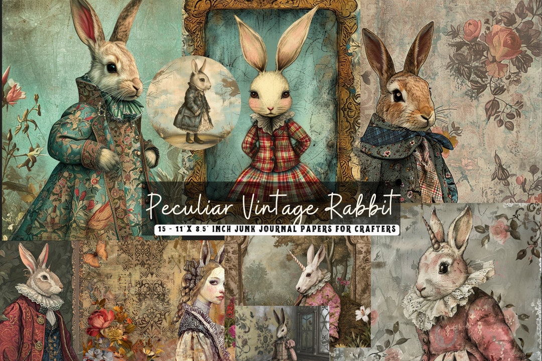 Vintage Rabbit Printable, Victorian Rabbit Junk Journal Pages, Digital ...
