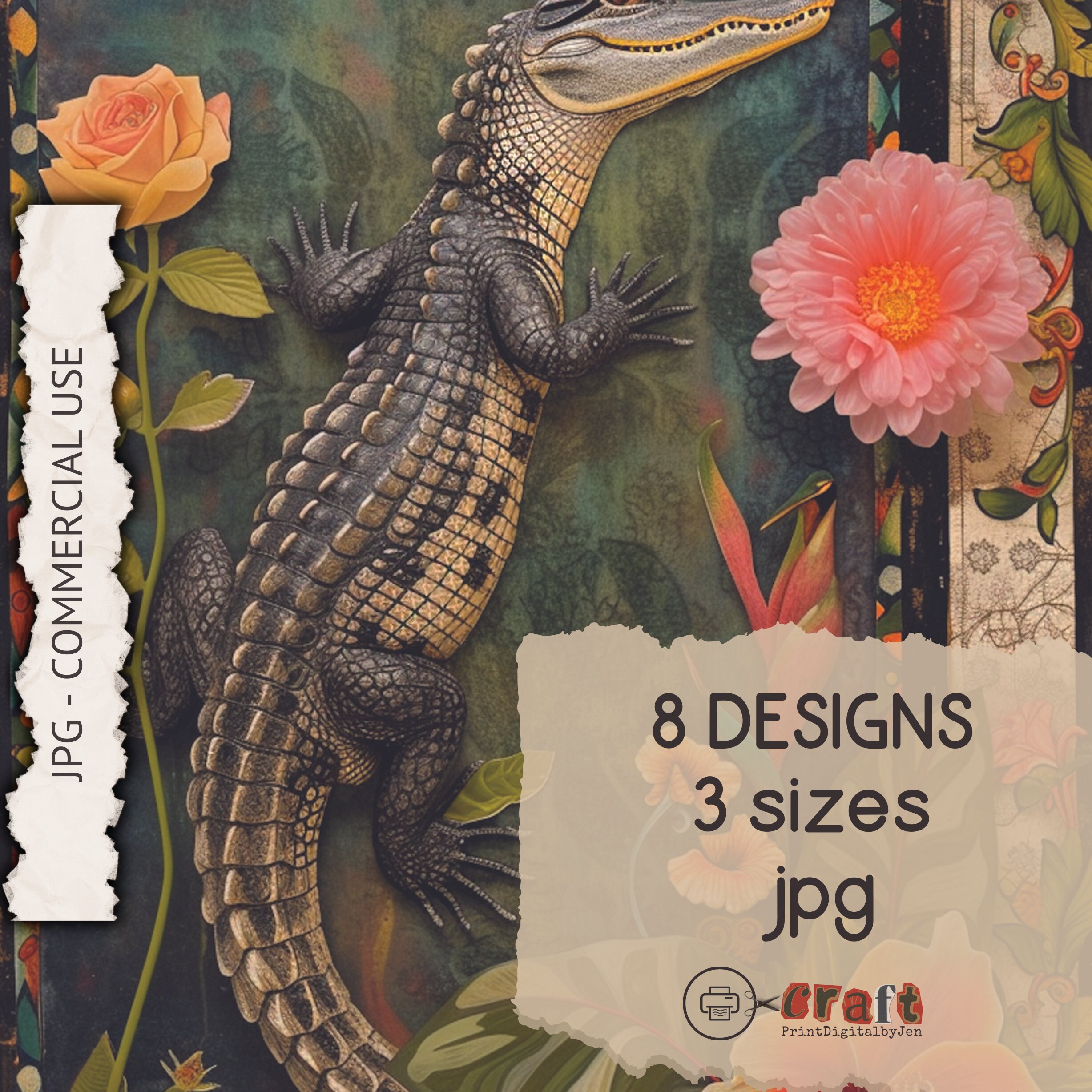 Whimsical Quirky Alligator Junk Journal Papers, Journal Cards, Junk ...