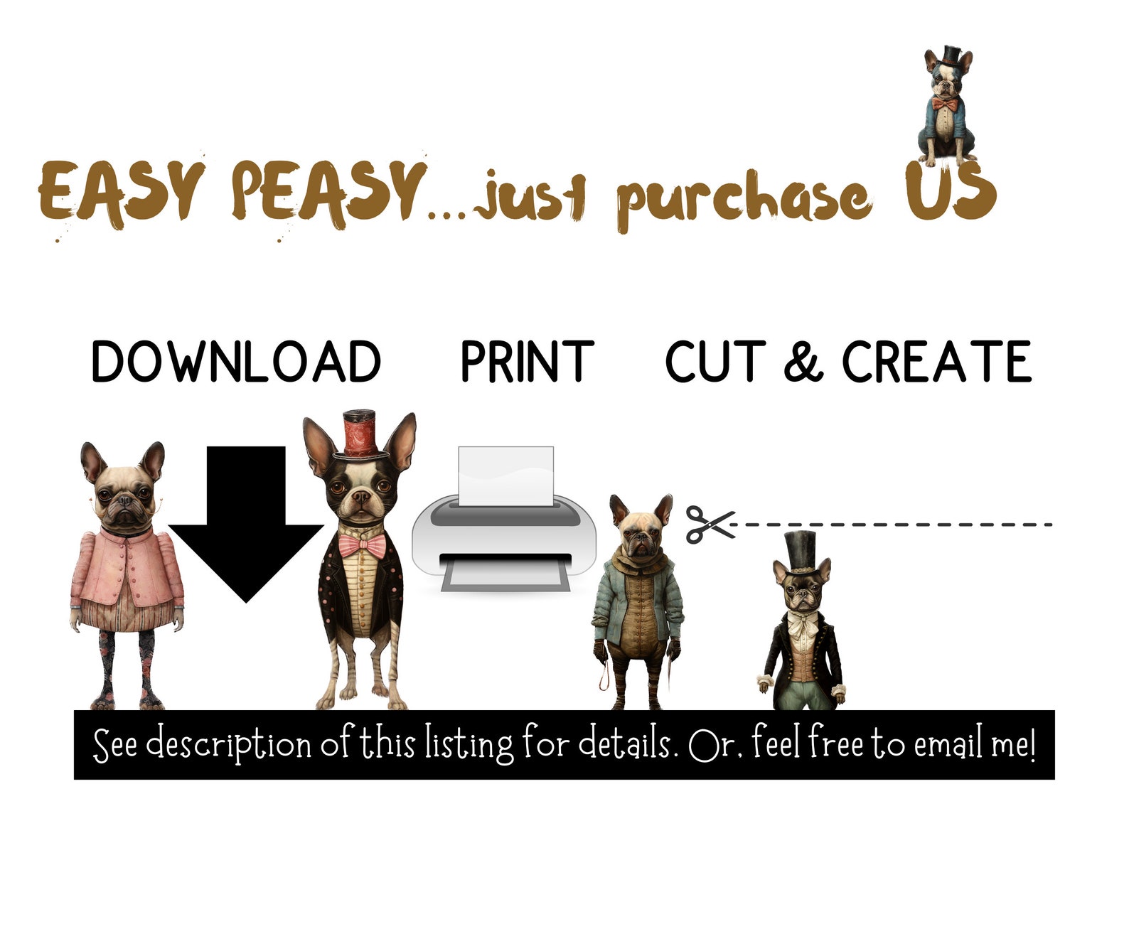 Quirky Dog Clipart, Vintage Bulldog Png Clipart, Journal Png, Digital ...