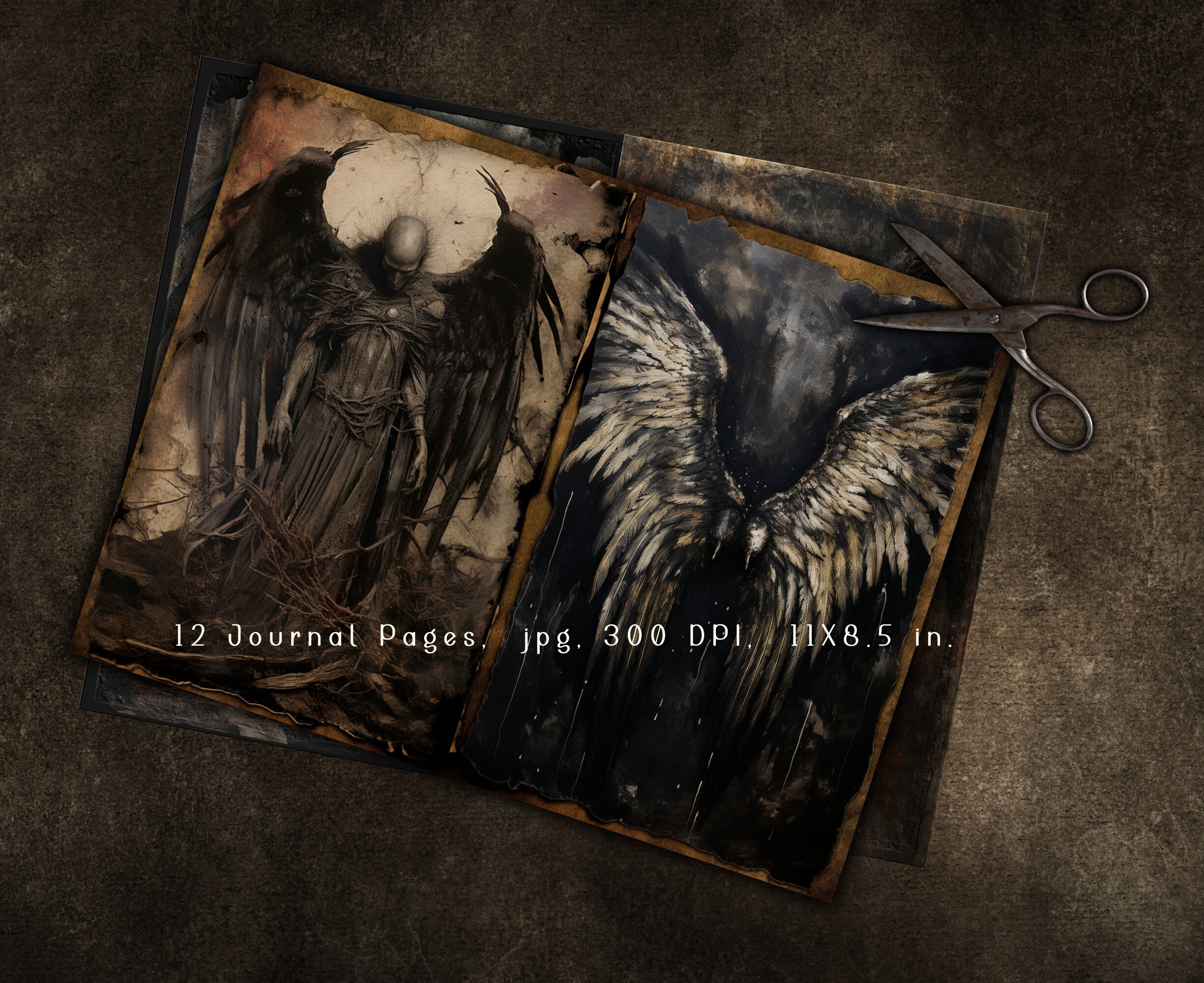 Gothic Fallen Angel Junk Journal Pages, Dark Scrapbook Paper Kit ...