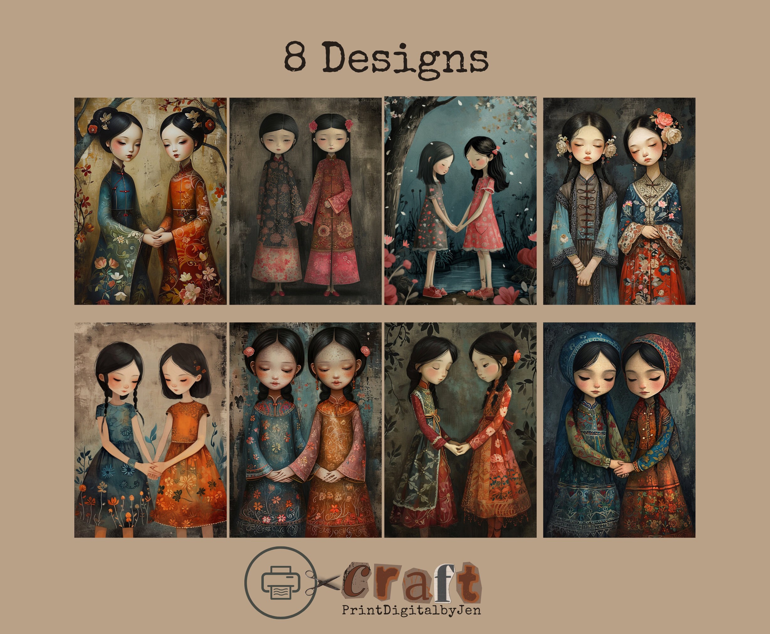 Asian Girls Journal Pages: Printable Scrapbook Paper (digital Download ...