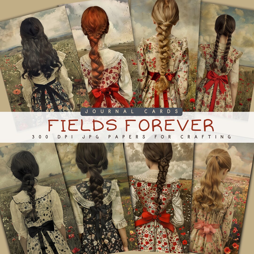 Vintage Flower Field Girl Junk Journal Cards, Vintage Ephemera Cards ...