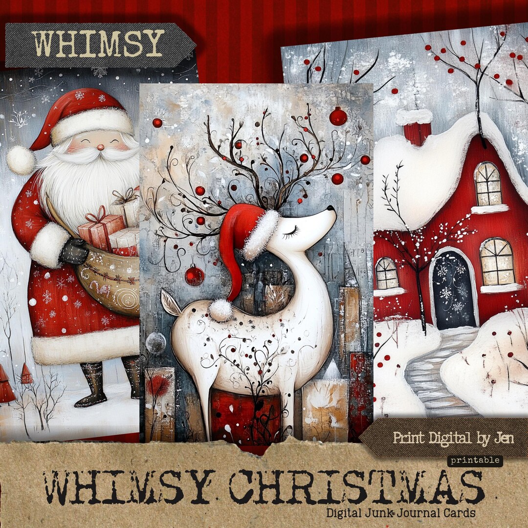 Whimsical Christmas Junk Journal Pages: Printable Collage Ephemera ...
