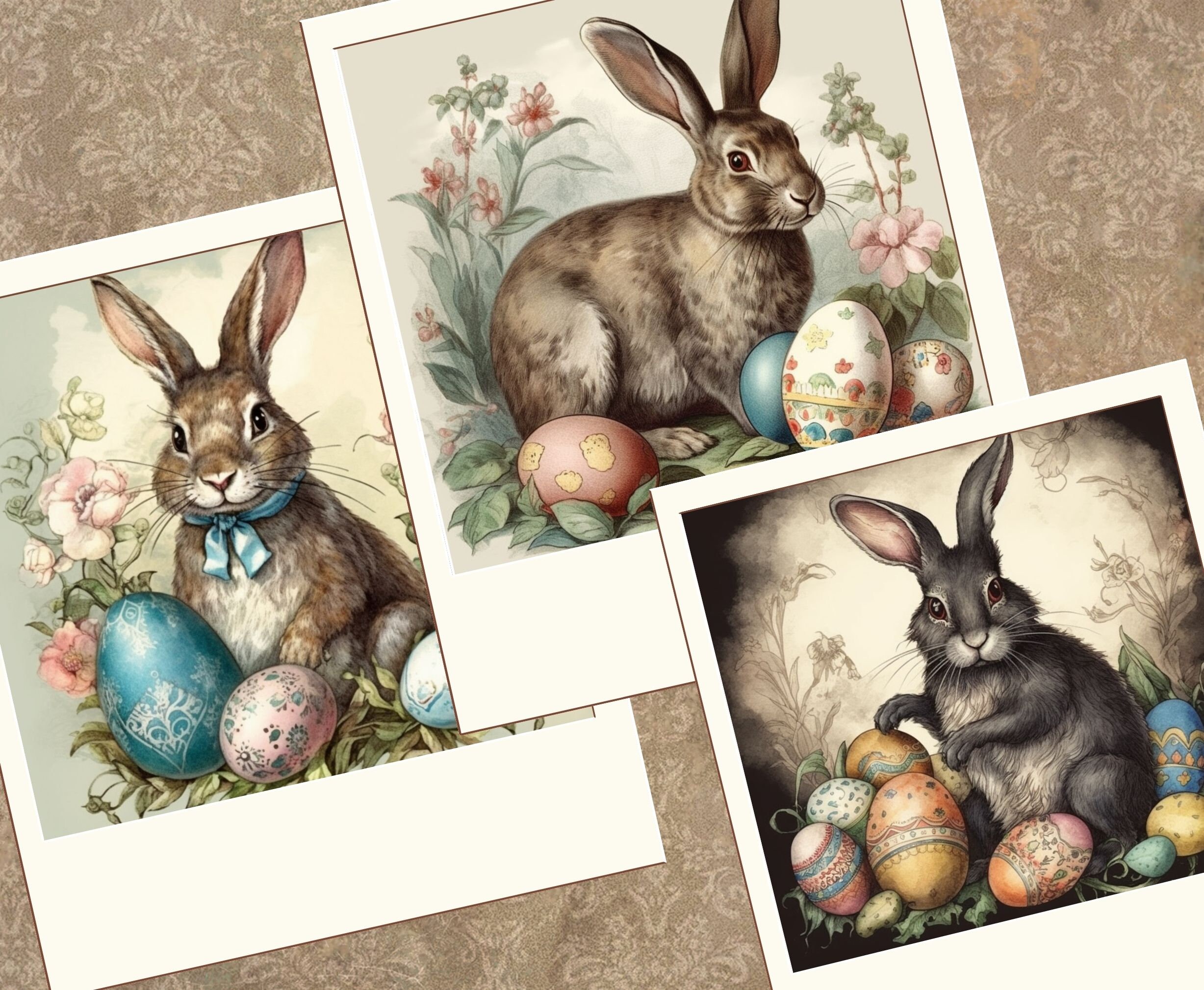 Vintage Bunny Easter Digital Paper Bundle, Vintage Rabbit Paper Pack ...