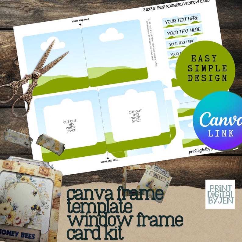 Canva Frame Template – Printable Junk Journal Window Frame Card Kit ...