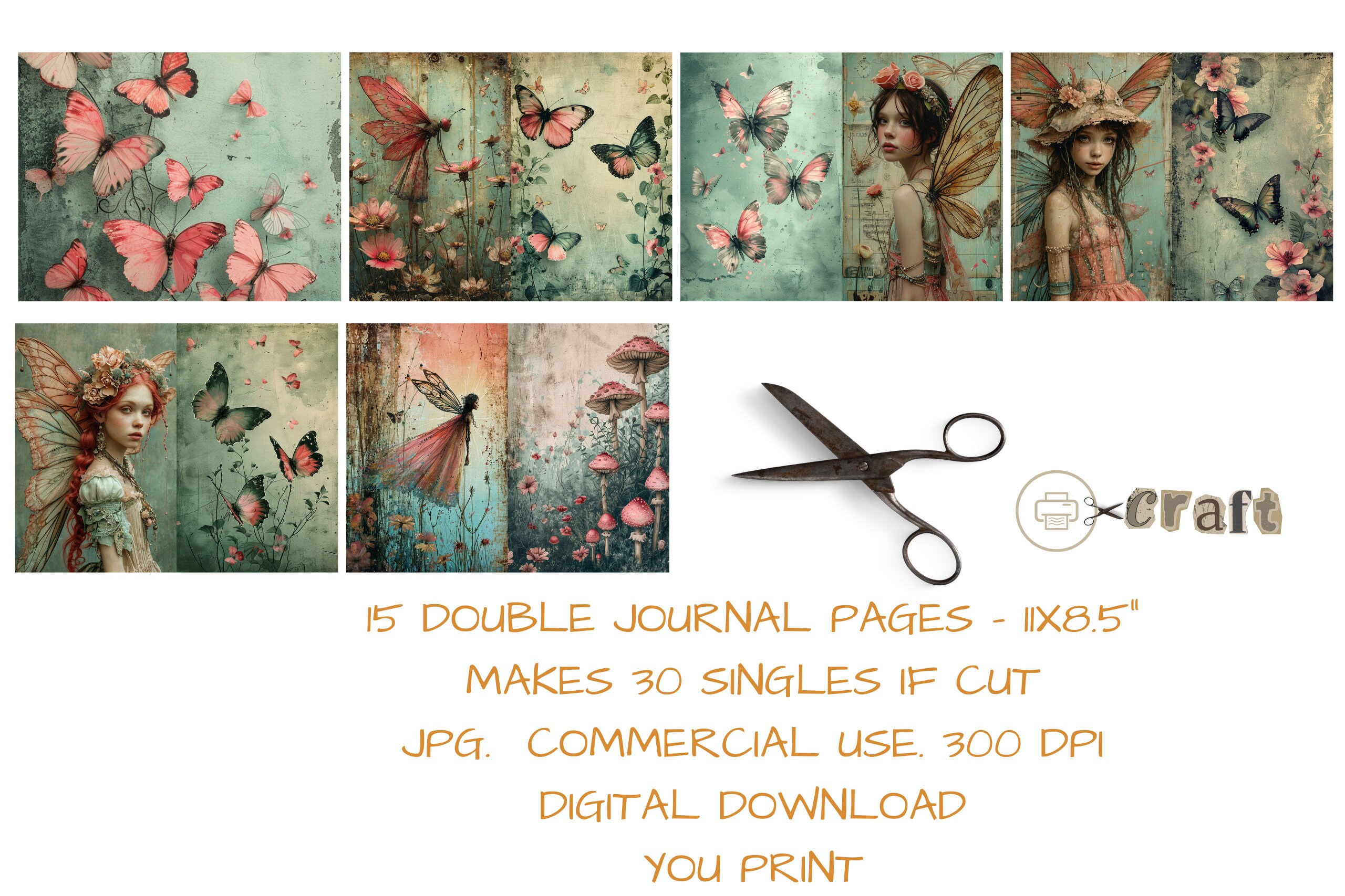 Fairy Junk Journal Pages: Spring Butterfly Collage (digital Download ...