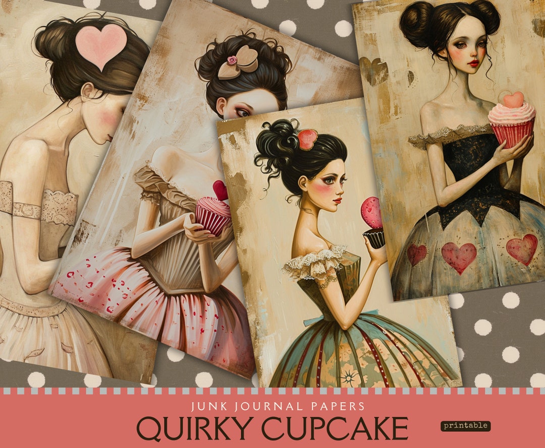 Quirky Cupcake Girl Valentine Junk Journal Papers, Journaling Papers ...