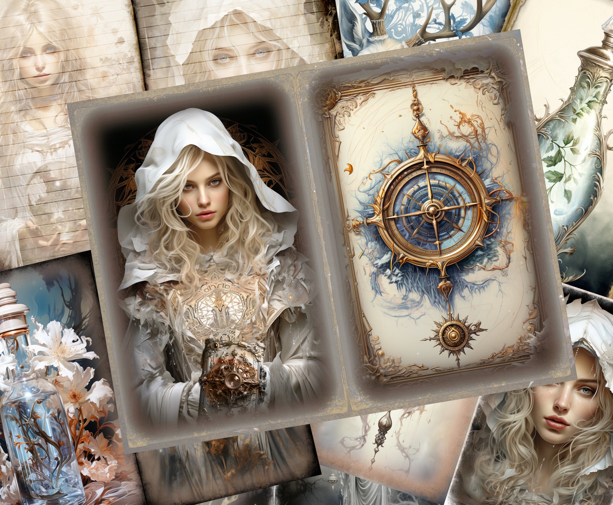 Magical Fantasy White Witch Junk Journal Paper, Witchcraft Junk Journal ...