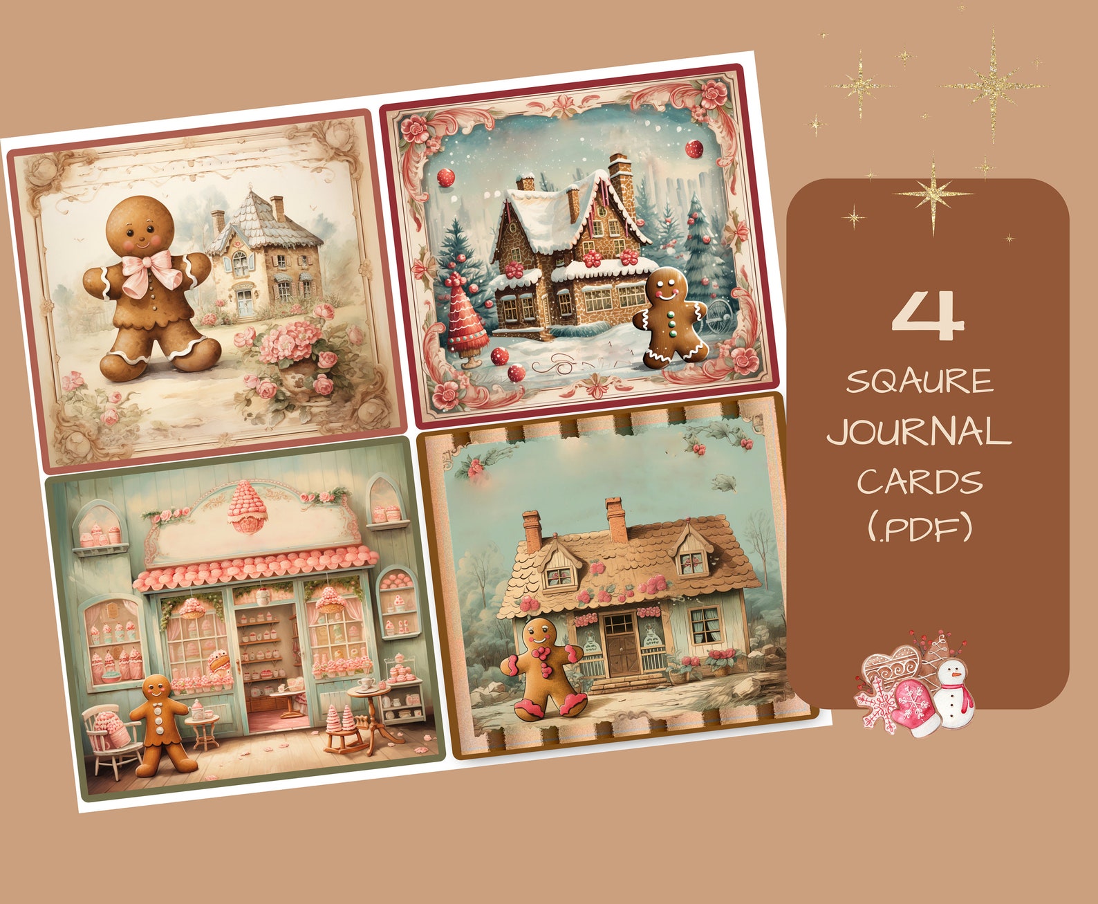 Gingerbread House Journal Pages: Pastel Shabby Chic Ephemera (digital ...