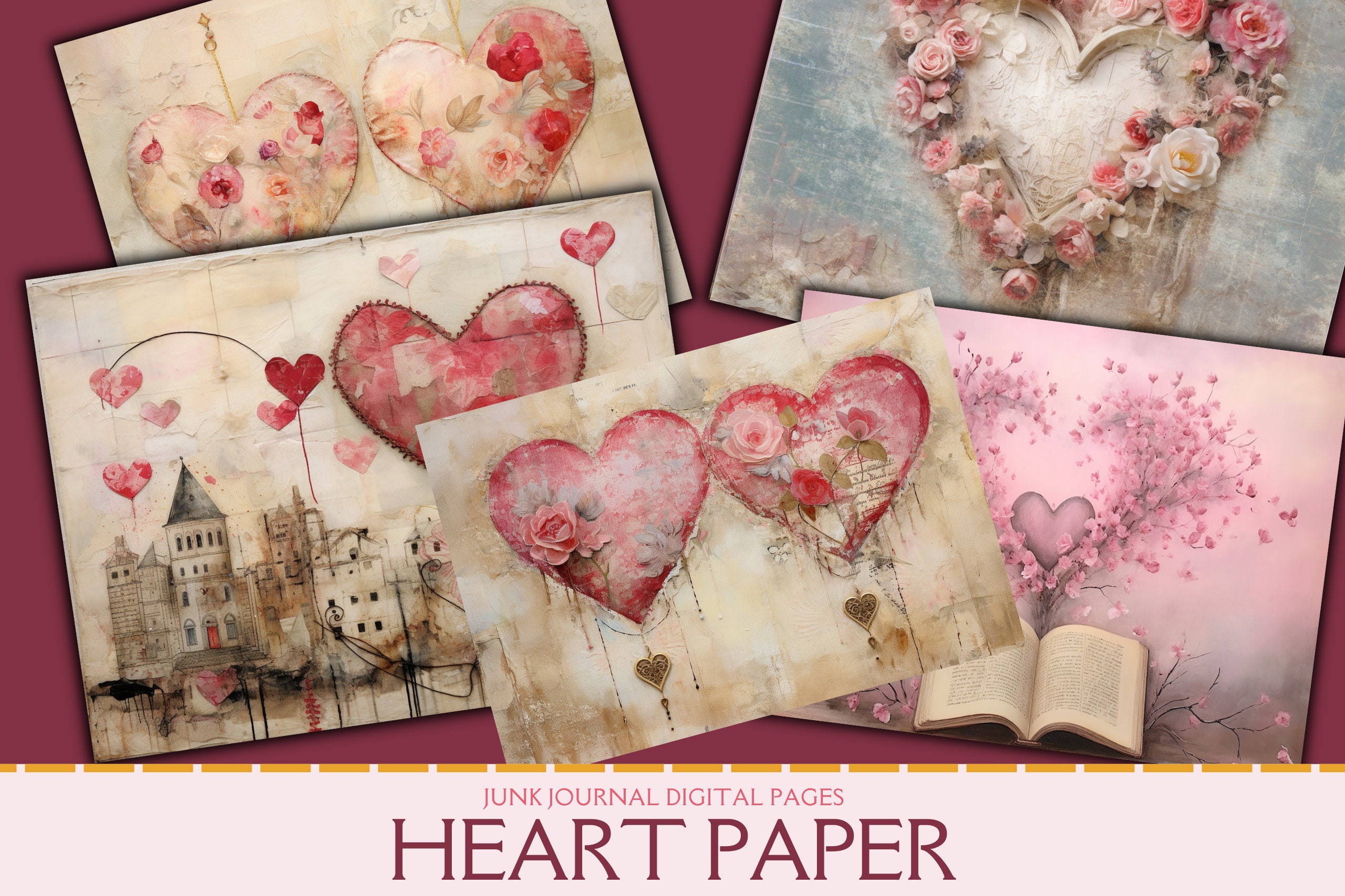 Watercolor Heart Digital Papers: Valentine's Day Junk Journal (digital ...