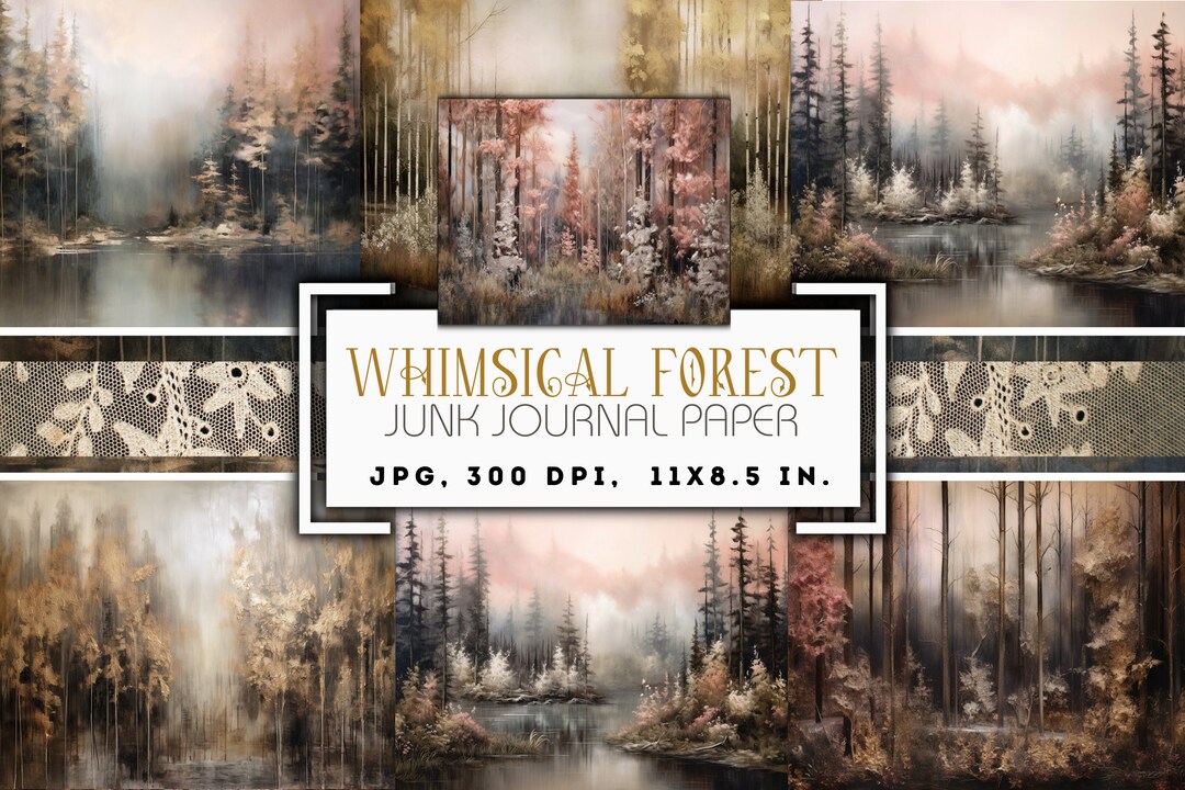 Moody & Somber Forest Junk Journal Pages, Digital Paper Pink and Gold ...