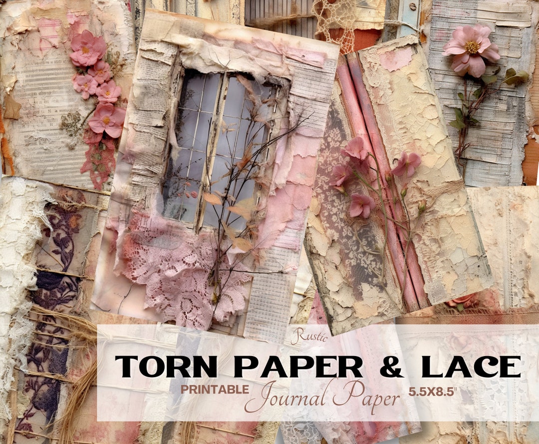 Torn Paper & Lace Junk Journal Pages: Rustic Printable Collage (digital ...