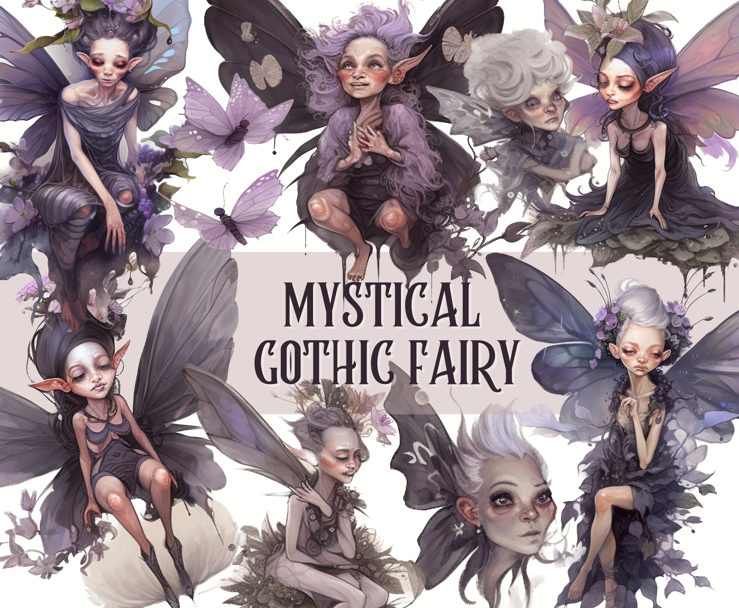 Watercolor Mystical Fairy Clipart Dark Fairytale Fantasy PNG Digital ...