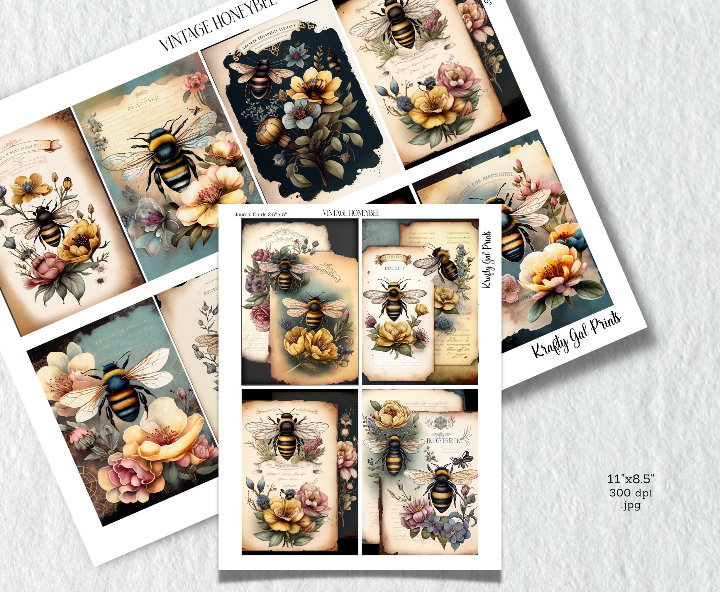 Watercolor Bee Junk Journal Pages, Vintage Bee Junk Journal Kit, Junk ...