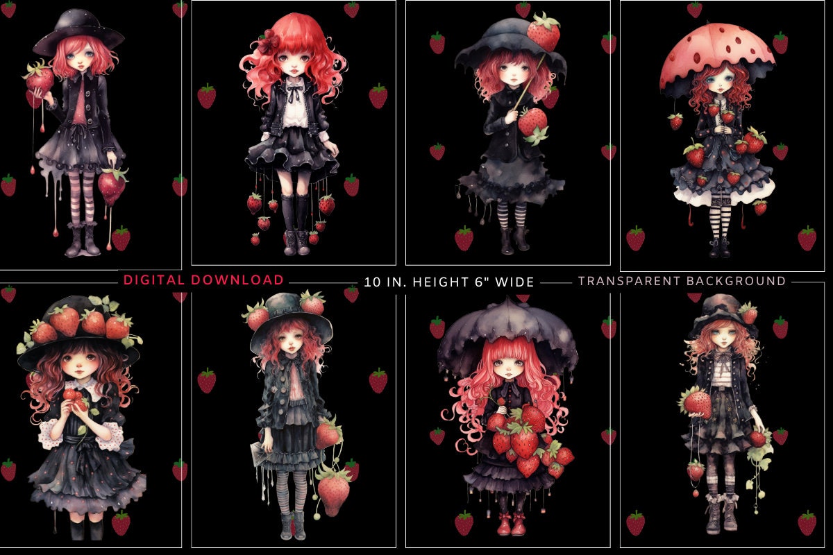 Strawberry Goth Country Girl Png Clipart, Girl With Strawberry Clipart ...