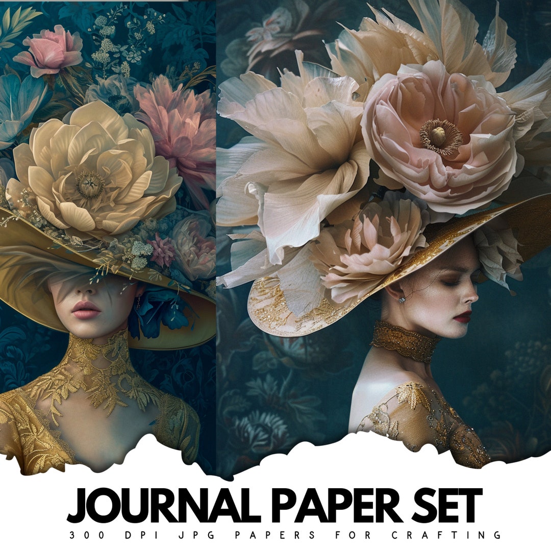 Gold Ladies Printable Junk Journal Paper Pack, Digital Art Card Designs ...