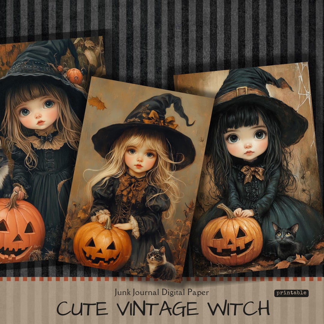 Digital Halloween Witch Collage Sheet, Vintage Halloween, Journal Cards ...