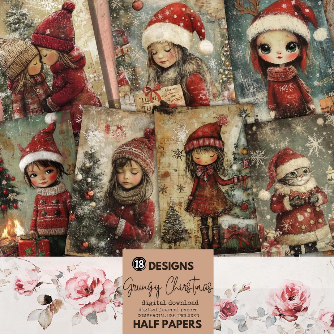 Cute Whimsy Girl Christmas Junk Journal Pages, Digital Christmas Junk ...