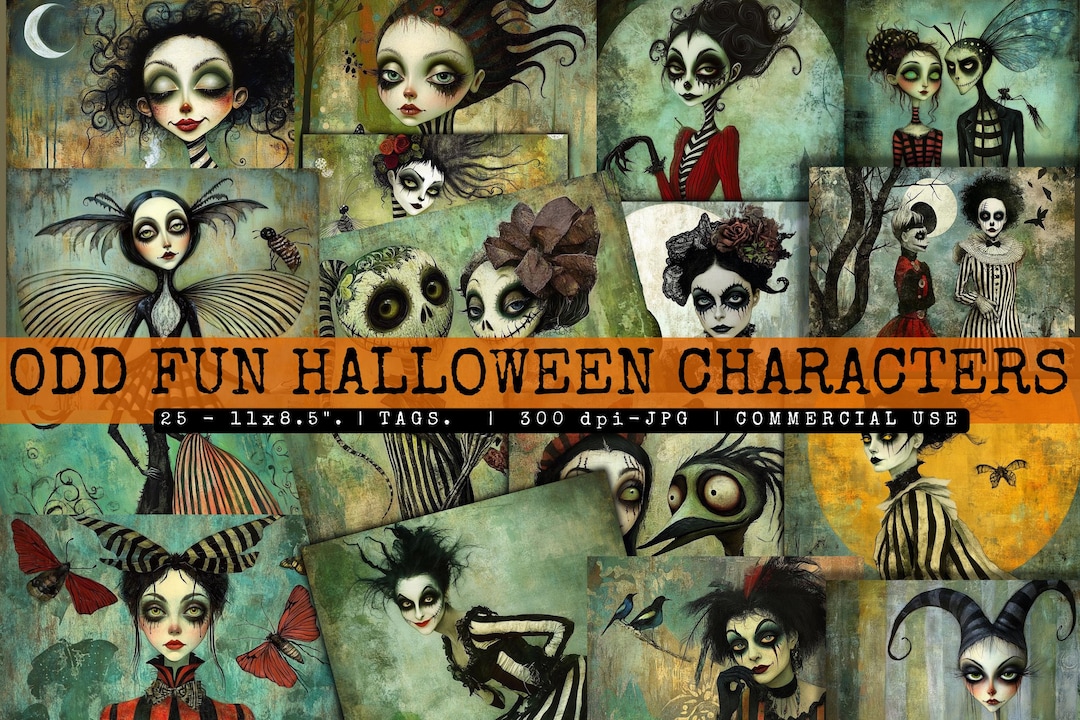Creepy Halloween Character Junk Journal Pages (digital Download) - Etsy