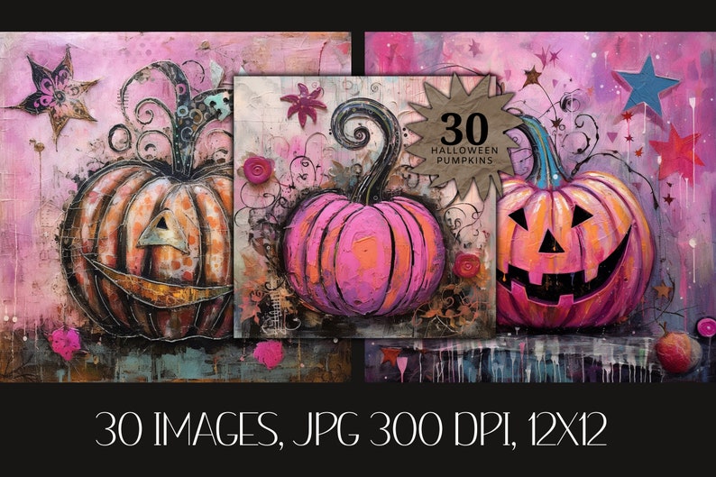 Funky Halloween Pumpkin Digital Paper: 12x12 Collage Sheets (digital ...