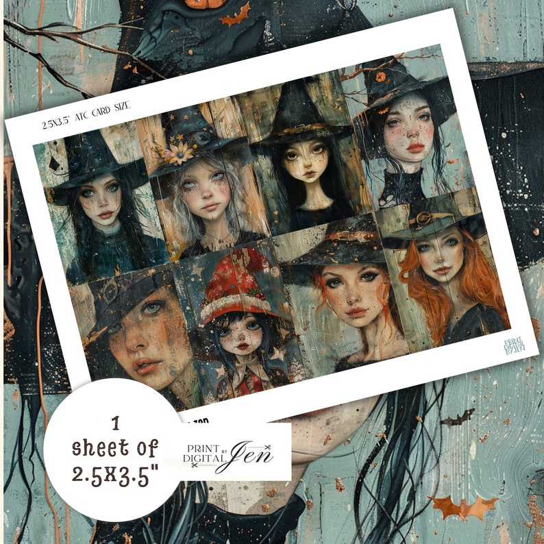 Grungy Halloween Witch Collage Sheet: Retro Journal Cards (digital ...