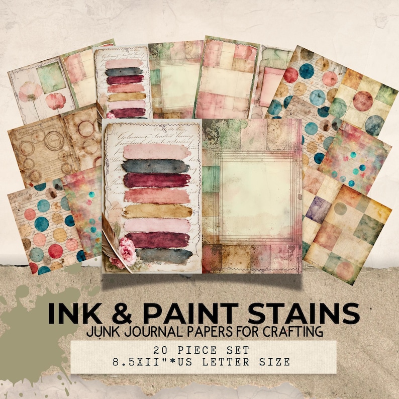 Junk Journal Papers - Ink Paint Stains Digital Scrapbook Paper Set - Etsy