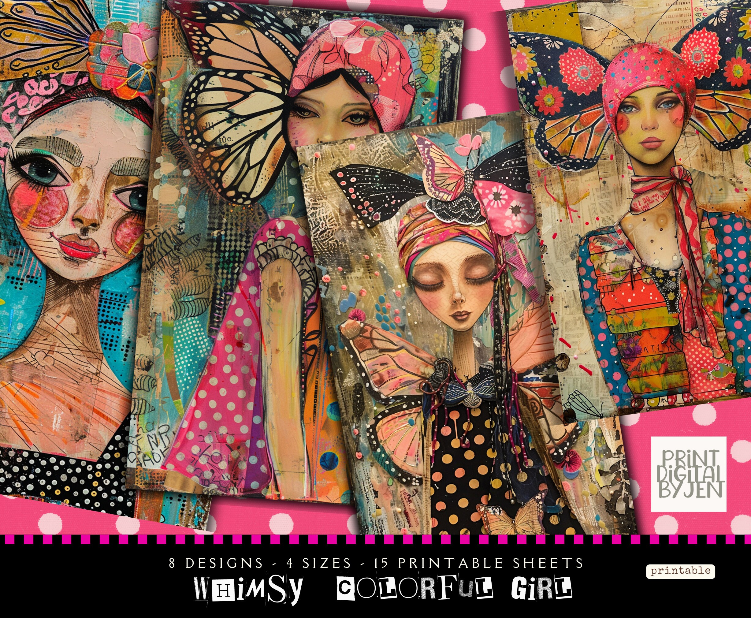 Whimsical Junk Journal Paper: Colorful Mixed Media Collage (digital ...