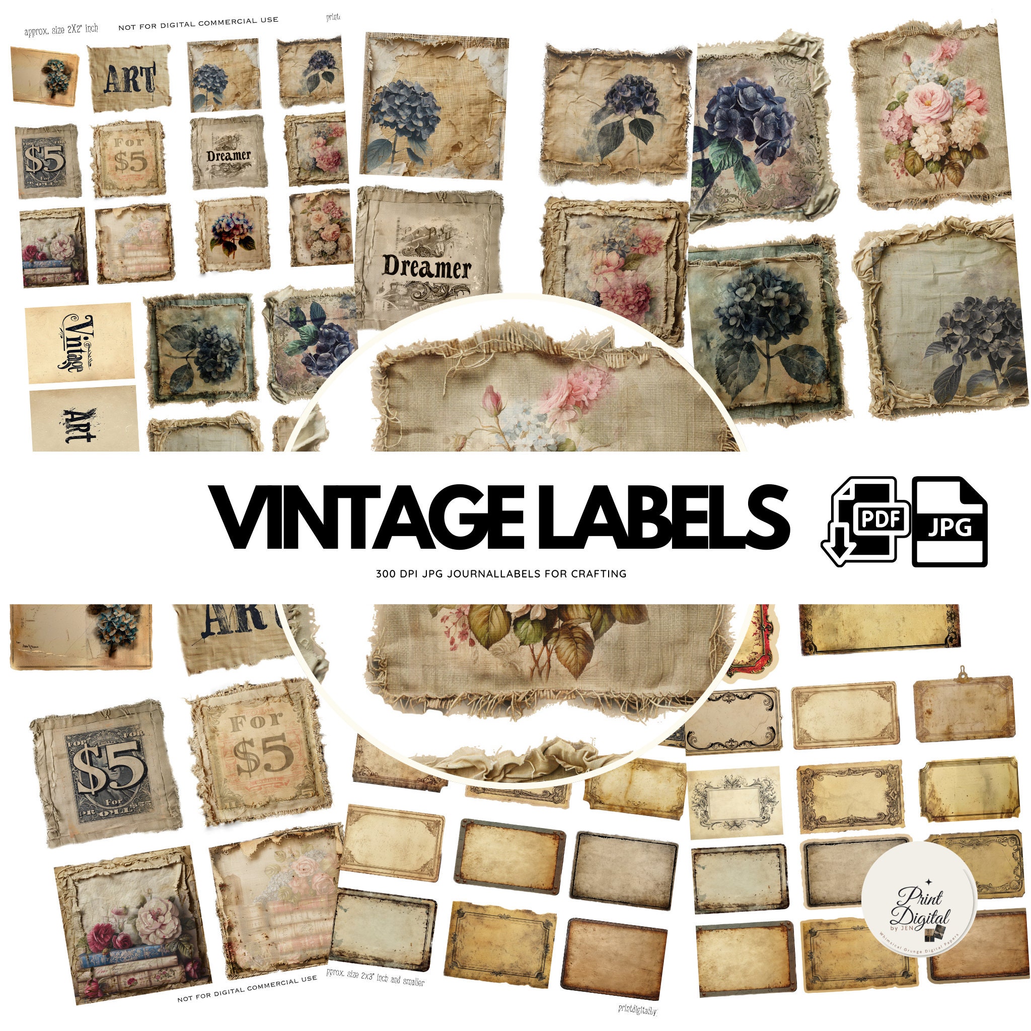 Vintage Grunge Labels Digital, Distressed Numbers, Labels, Ephemera ...